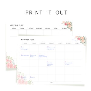 Undated Editable Monthly Planner Printable Landscape, Floral Theme ...