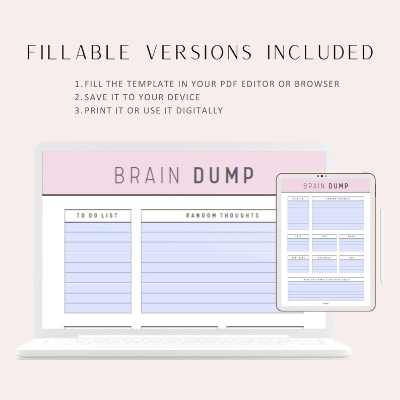 Brain Dump Printable: Thought Organizer, 5 Colors (PDF) - Etsy