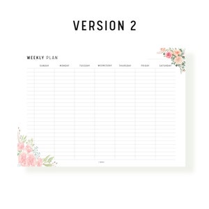 Floral Fillable Hourly Weekly Schedule Landscape, Printable Weekly ...