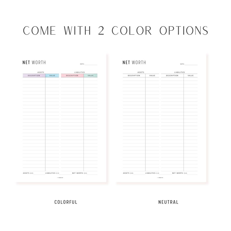 Net Worth Tracker Printable, Fillable Net Worth Calculator, Net Worth ...
