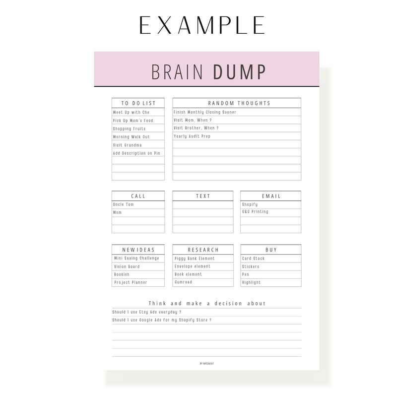 Brain Dump Printable: Thought Organizer, 5 Colors (PDF) - Etsy