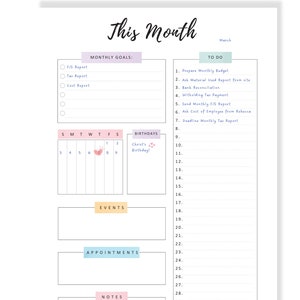FILLABLE Monthly Planner Template PRINTABLE, Monthly Organizer, Monthly ...