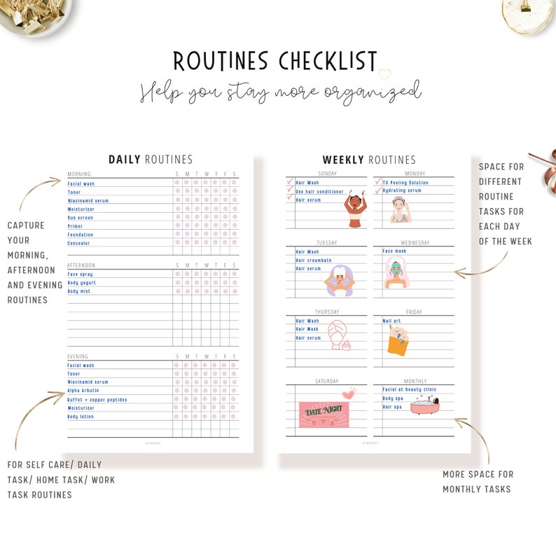 FILLABLE Daily Routine Checklist, Weekly Routines, Self Care Planner ...