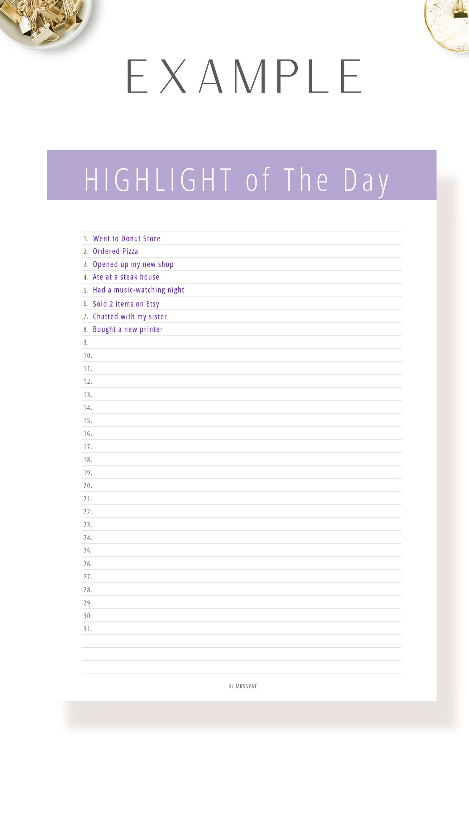 Printable Highlight of the Day Template, Day Highlight Page, Memory ...