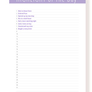Printable Highlight of the Day Template, Day Highlight Page, Memory ...