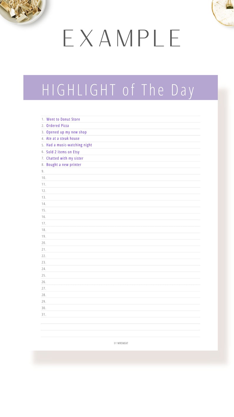 Printable Highlight of the Day Template, Day Highlight Page, Memory ...