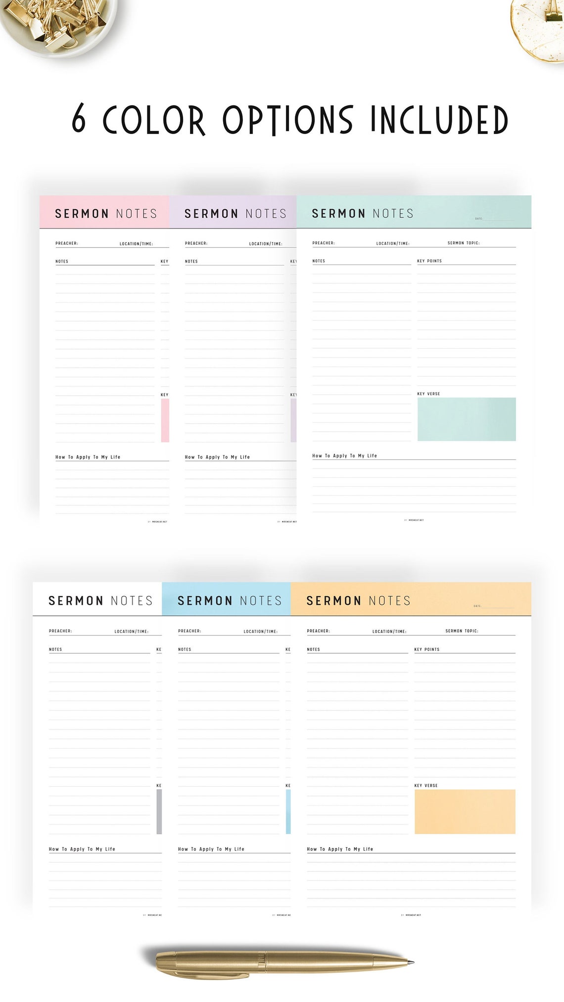 Fillable Sermon Notes Journal, Printable Personal Sermon Notes, Church ...
