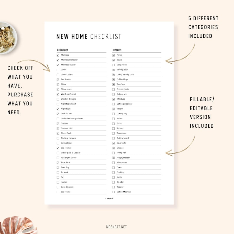 New Home Essentials Checklist Printable, First House Checklist, First ...