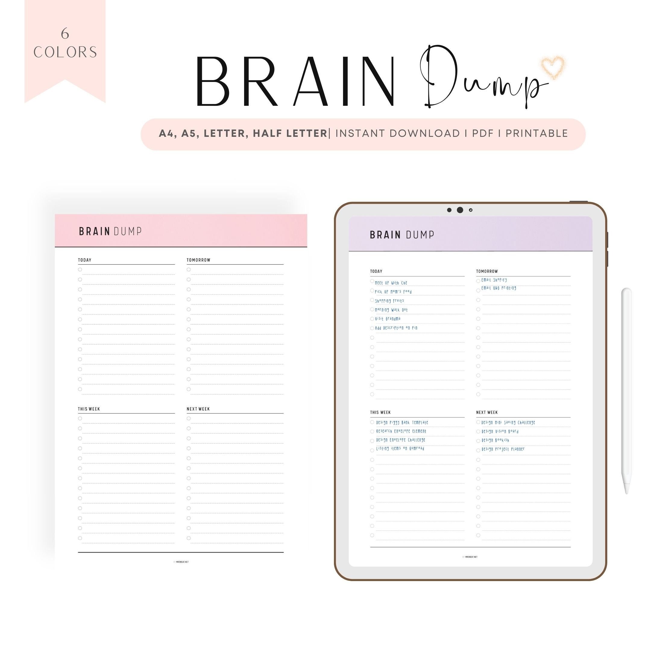 Fillable Brain Dump Template: Printable Planner (PDF) - Etsy