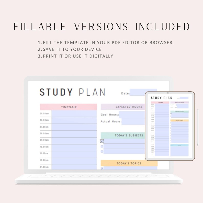 Fillable Study Planner Printable, Daily Study Planner, Study Log ...