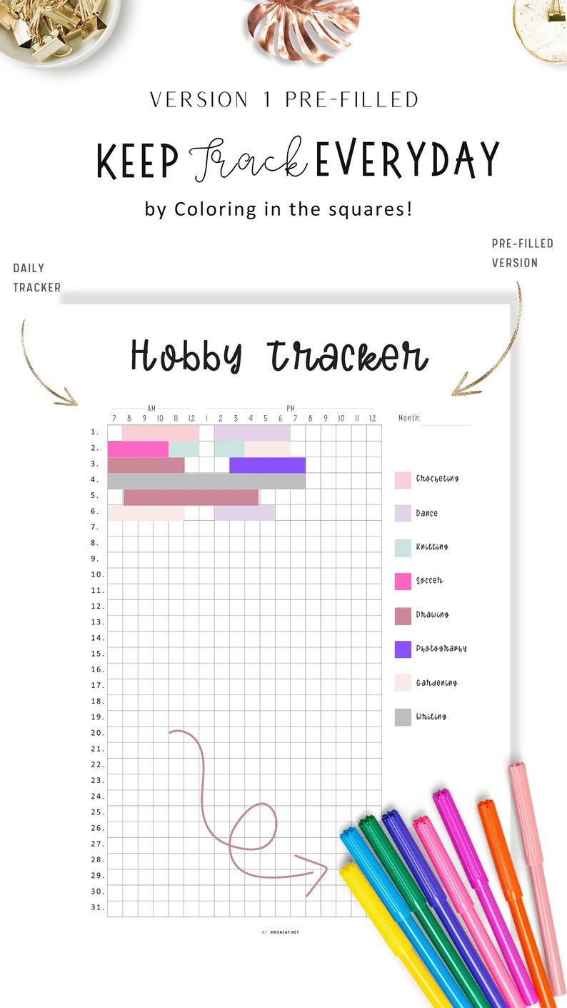 Monthly Hobby Tracker Template, Daily Hobby Tracker, Self Care Journal ...