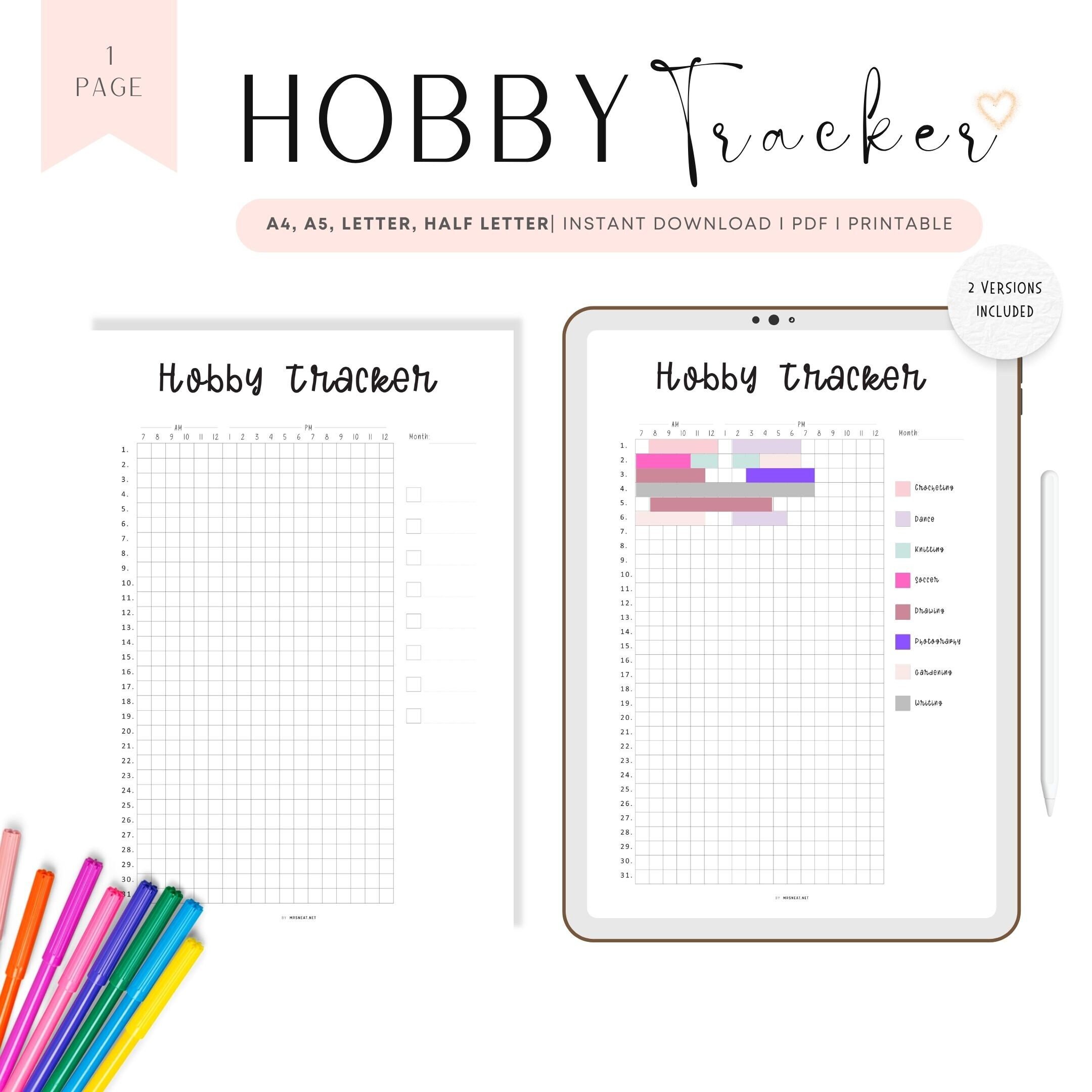 Monthly Hobby Tracker Template, Daily Hobby Tracker, Self Care Journal ...