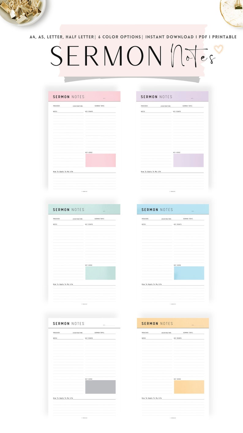 Fillable Sermon Notes Journal, Printable Personal Sermon Notes, Church ...