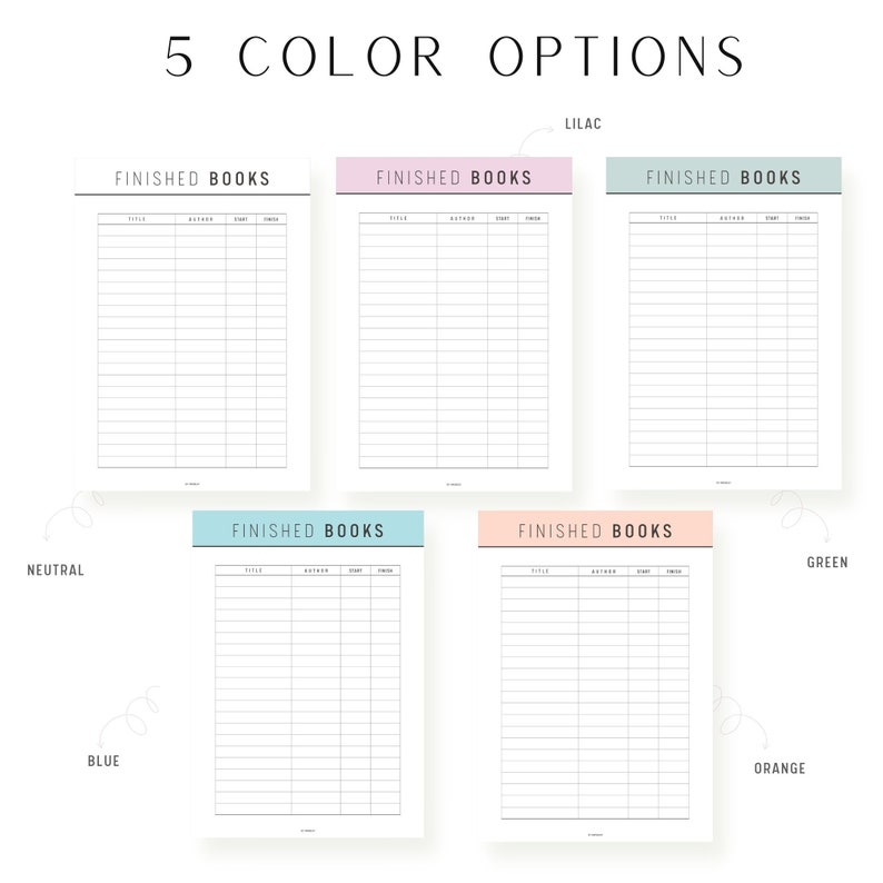 FILLABLE Book List PRINTABLE: Reading Tracker, 5 Colors, PDF (A4, A5 ...