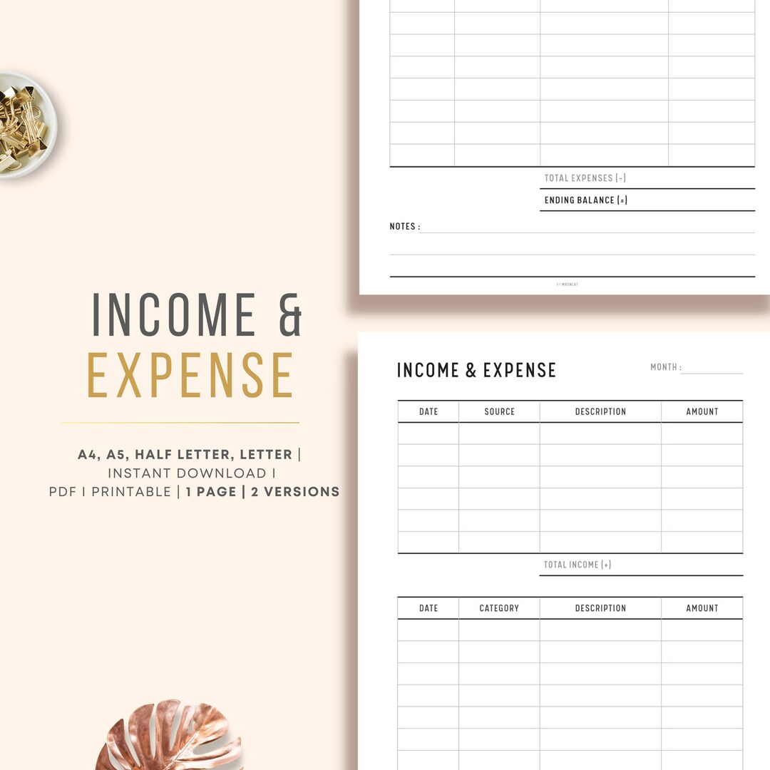 Income and Expense Tracker Printable Income Template Expense - Etsy