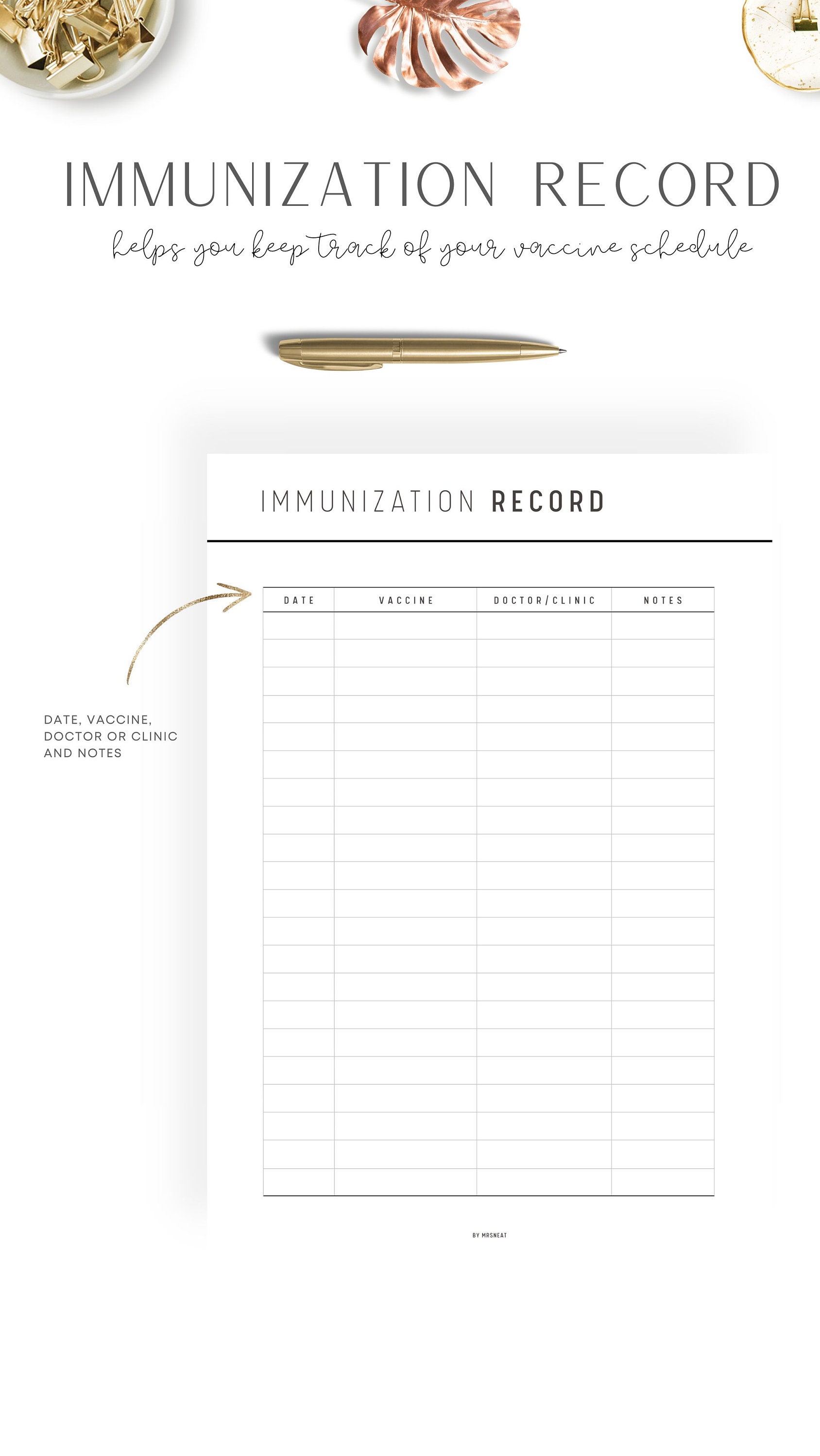 Printable Immunization Record, Vaccine Record Template, PDF, A4, A5 ...