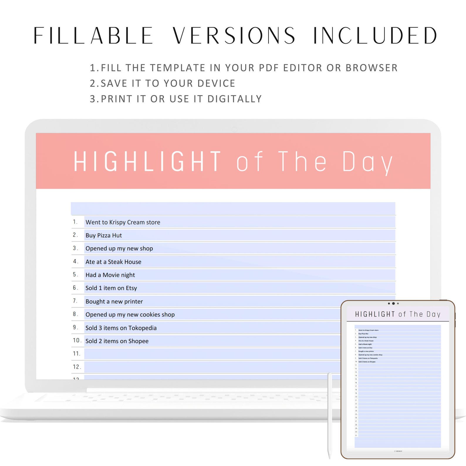 Printable Highlight of the Day Template, Day Highlight Page, Memory ...