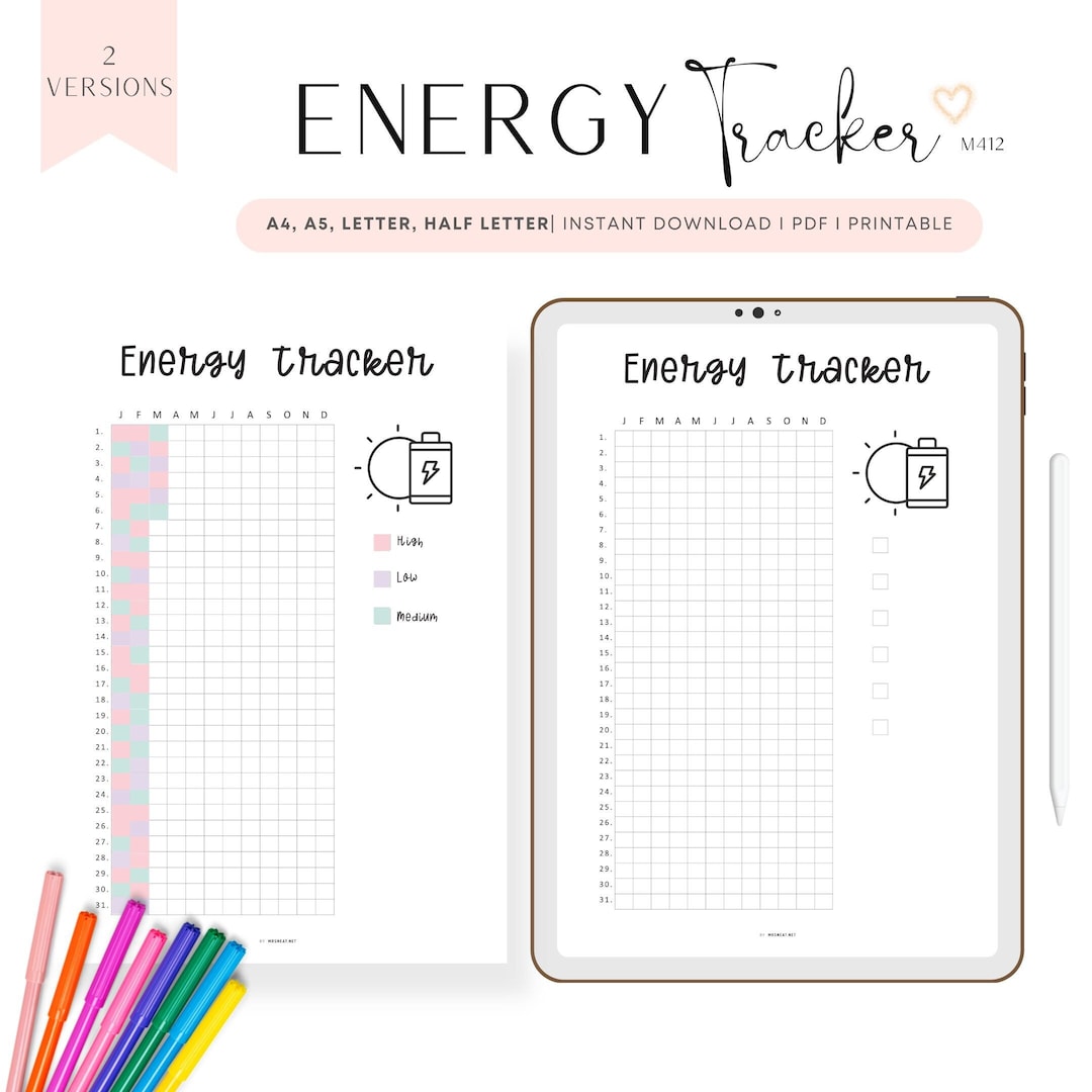 Yearly Energy Tracker Template Printable, Mood Tracker, Health Journal ...