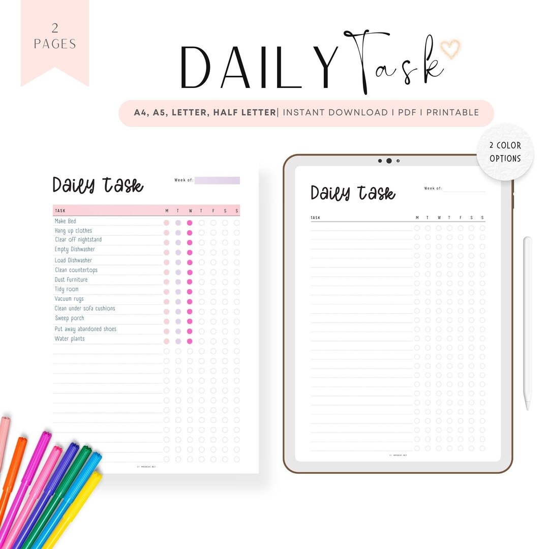 Daily Task List Printable, Daily Planner, Daily to Do List, Schedule ...