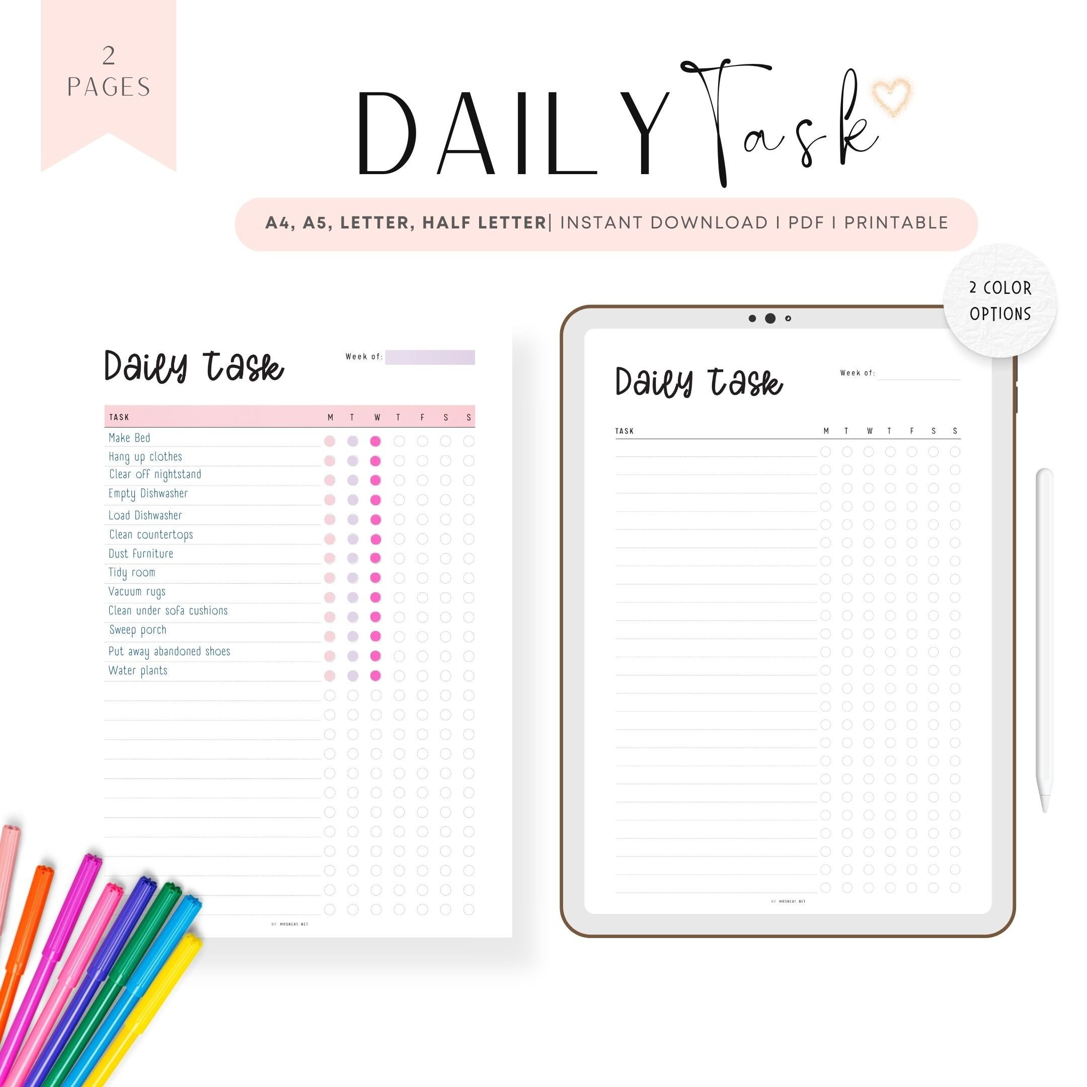 Daily Task List Printable, Daily Planner, Daily to Do List, Schedule ...