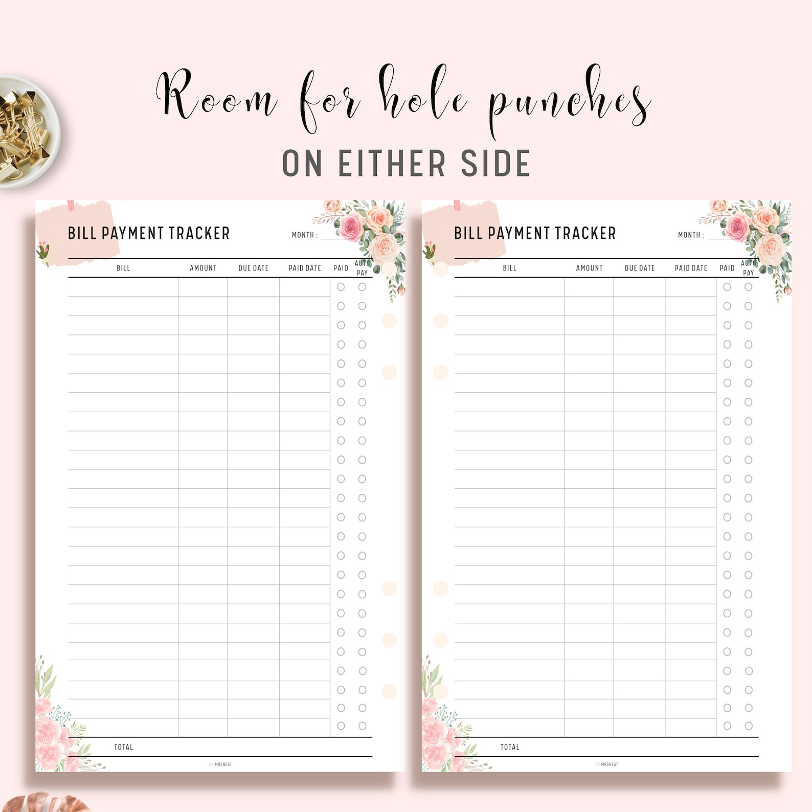 Floral Monthly Bill Payment Tracker Printable Bill Tracker - Etsy