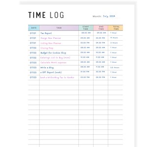 Time Management Planner Printable, Fillable Time Log Template, Monthly ...