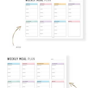 Colorful Printable Weekly Meal Planner Landscape, Fillable Food Diary ...