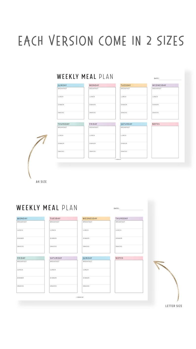 Colorful Printable Weekly Meal Planner Landscape, Food Diary, Meal ...