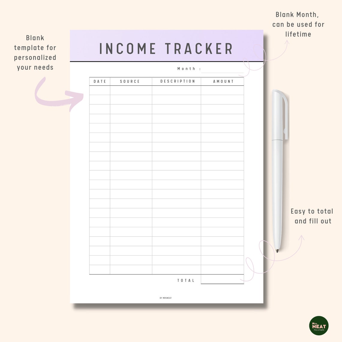 FILLABLE Income Tracker Printable: A4, A5, US Letter, 7 Colors (PDF) - Etsy