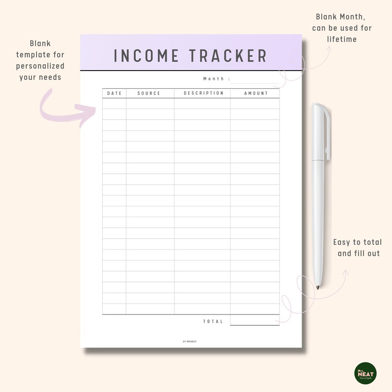 FILLABLE Income Tracker Printable: A4, A5, US Letter, 7 Colors (PDF) - Etsy
