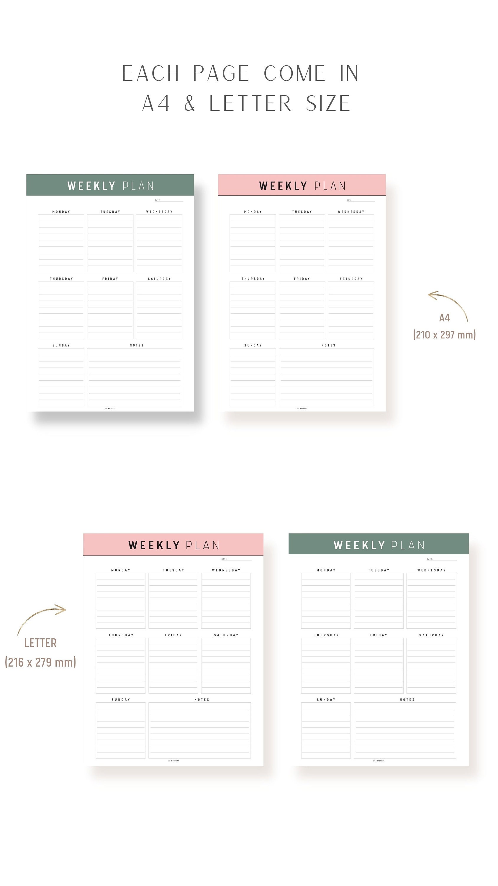 Printable Weekly Planner Template, PDF, A4 & Letter, 10 Colors - Etsy
