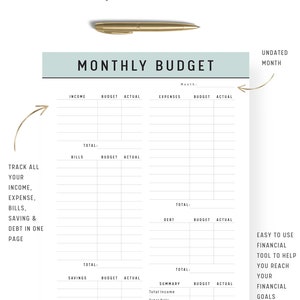 Monthly Budget Planner Template Printable, Finance Overview Sheet, PDF ...