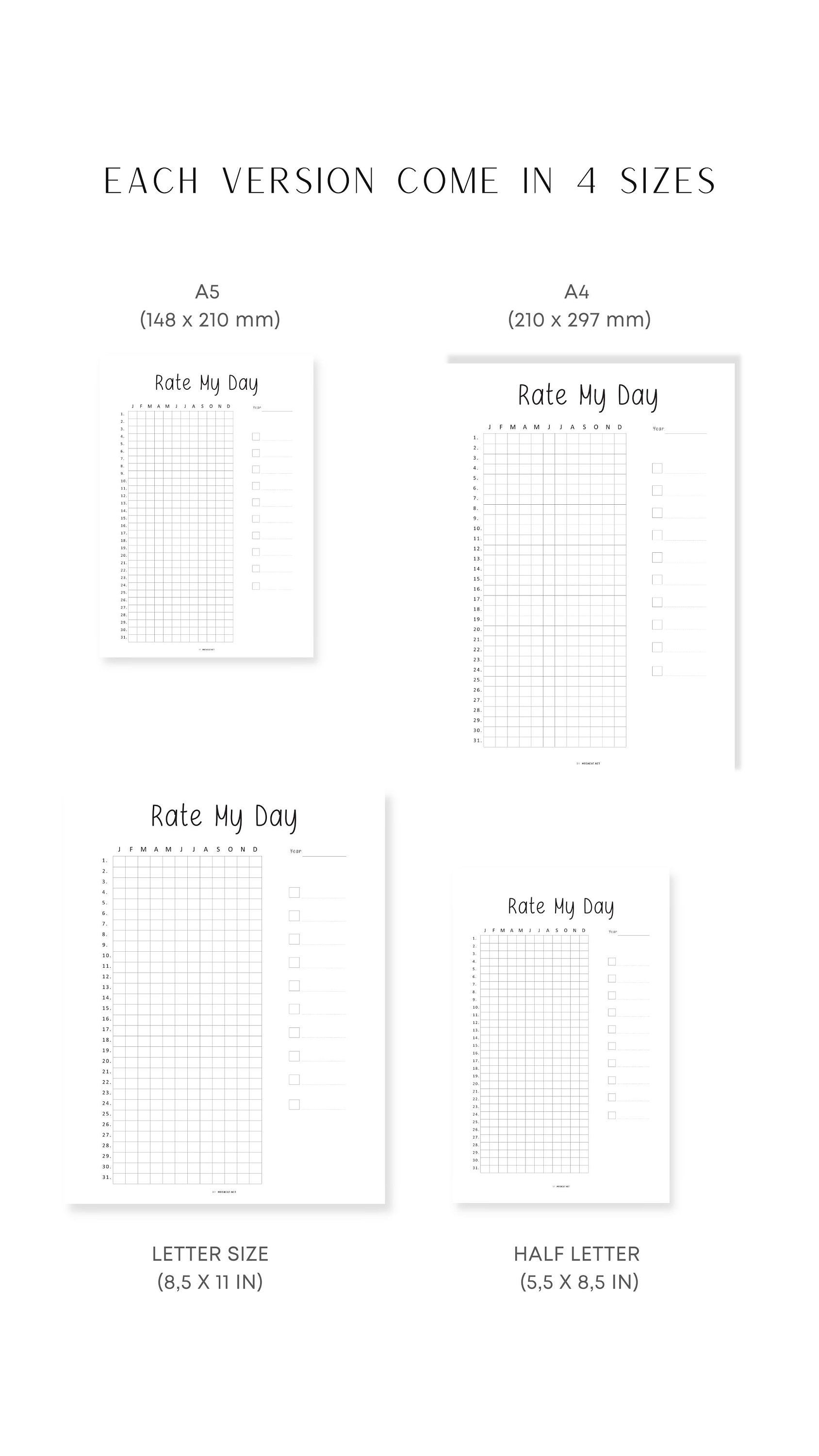 Rate My Day Tracker Printable, Daily Rating Planner, Yearly Day Rating ...
