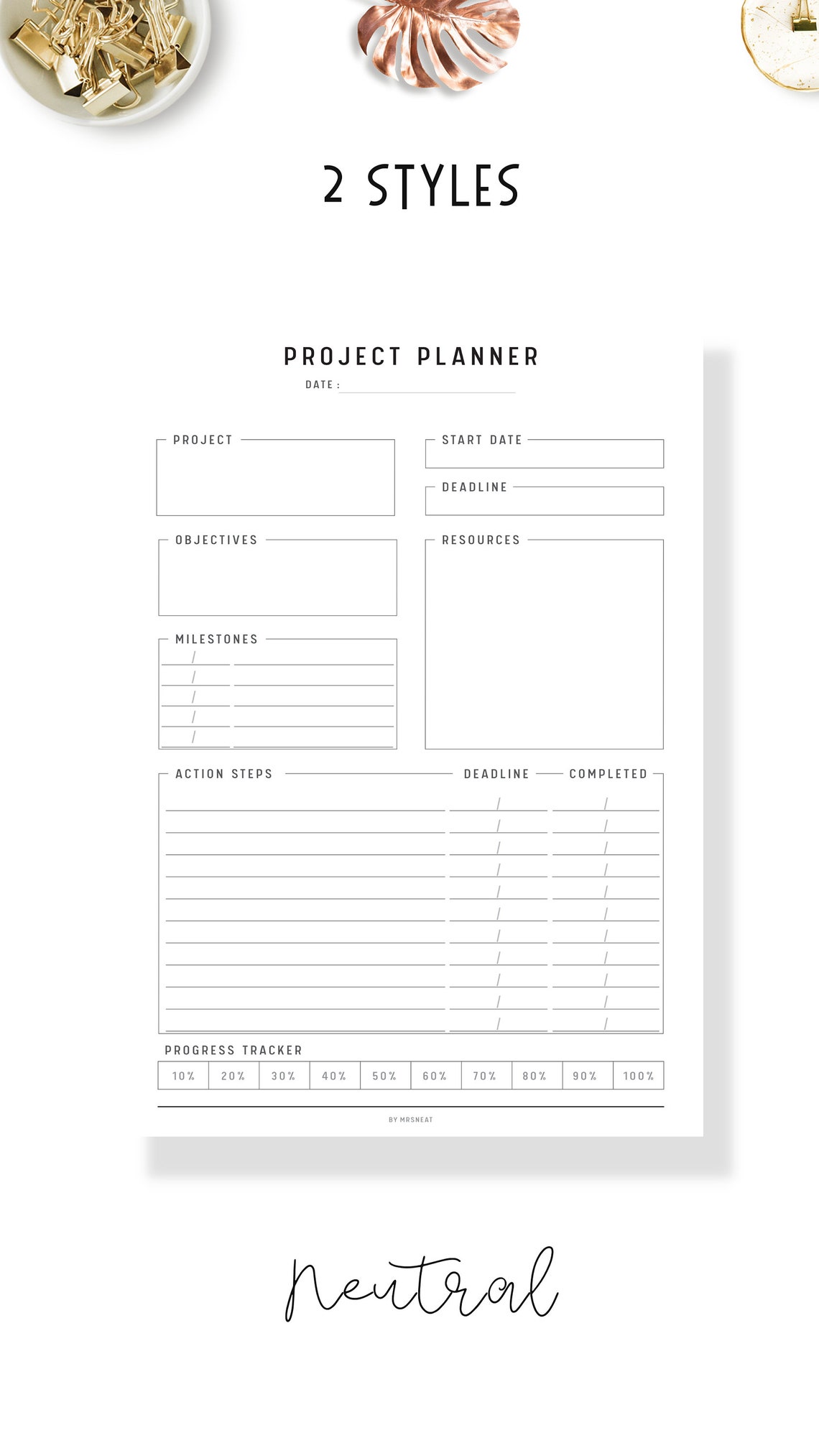 Project Planner Printable, Project Plan Template, PDF, A4, A5, Letter ...