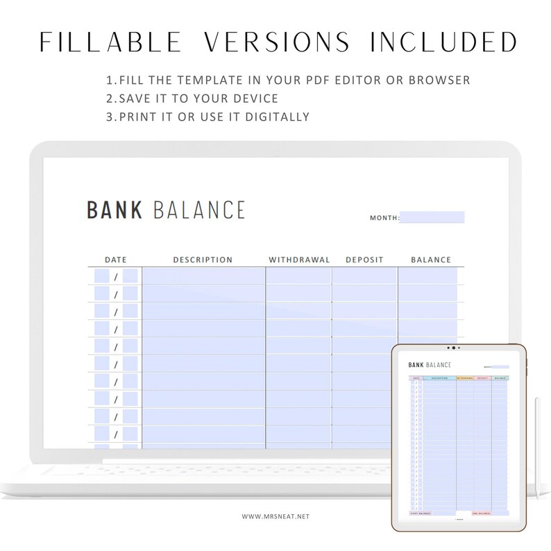 Bank Balance Sheet PRINTABLE, Savings Tracker, Banking Record, Finance ...