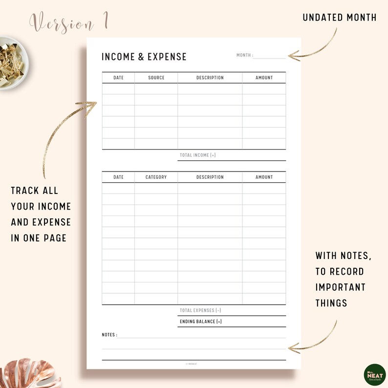 Income and Expense Tracker Printable, Income Template, Expense Page ...