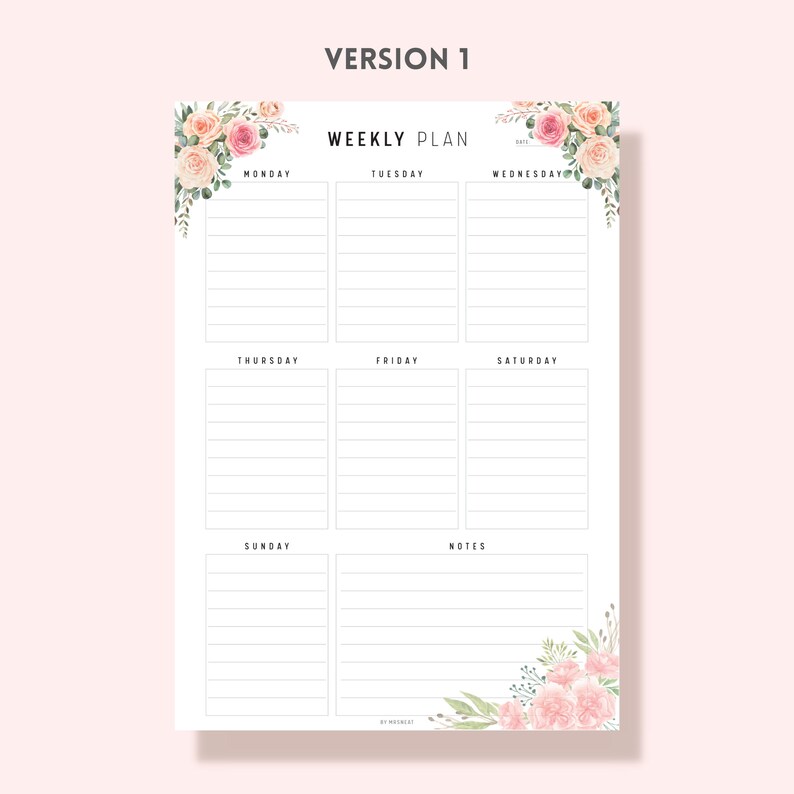 Floral Weekly Planner PRINTABLE: FILLABLE Schedule, 5 Colors, A4 A5 ...