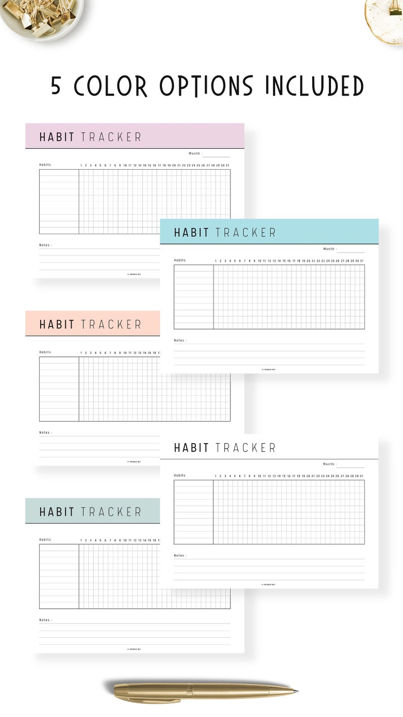 Monthly Habit Tracker Printable Landscape, Habit Tracke Template ...
