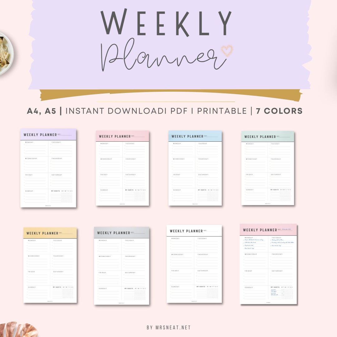 Weekly Printable Planner, Colorful Weekly Template, Weekly Schedule ...