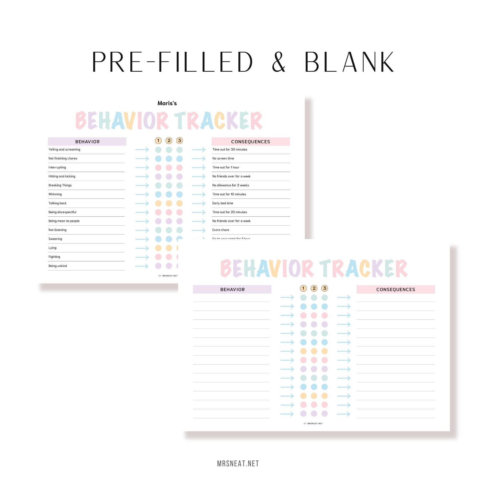 FILLABLE Behavior Chart for Kids: PRINTABLE Behavior Tracker (PDF) - Etsy