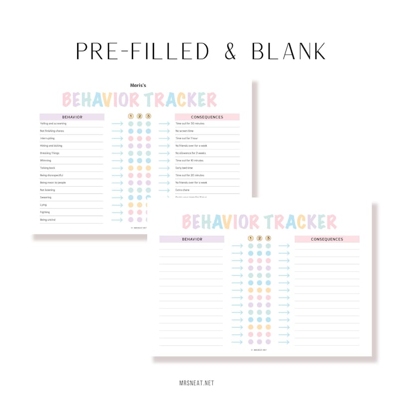 Fillable Behavior Consequences for Kids, Printable Kids Behavior ...