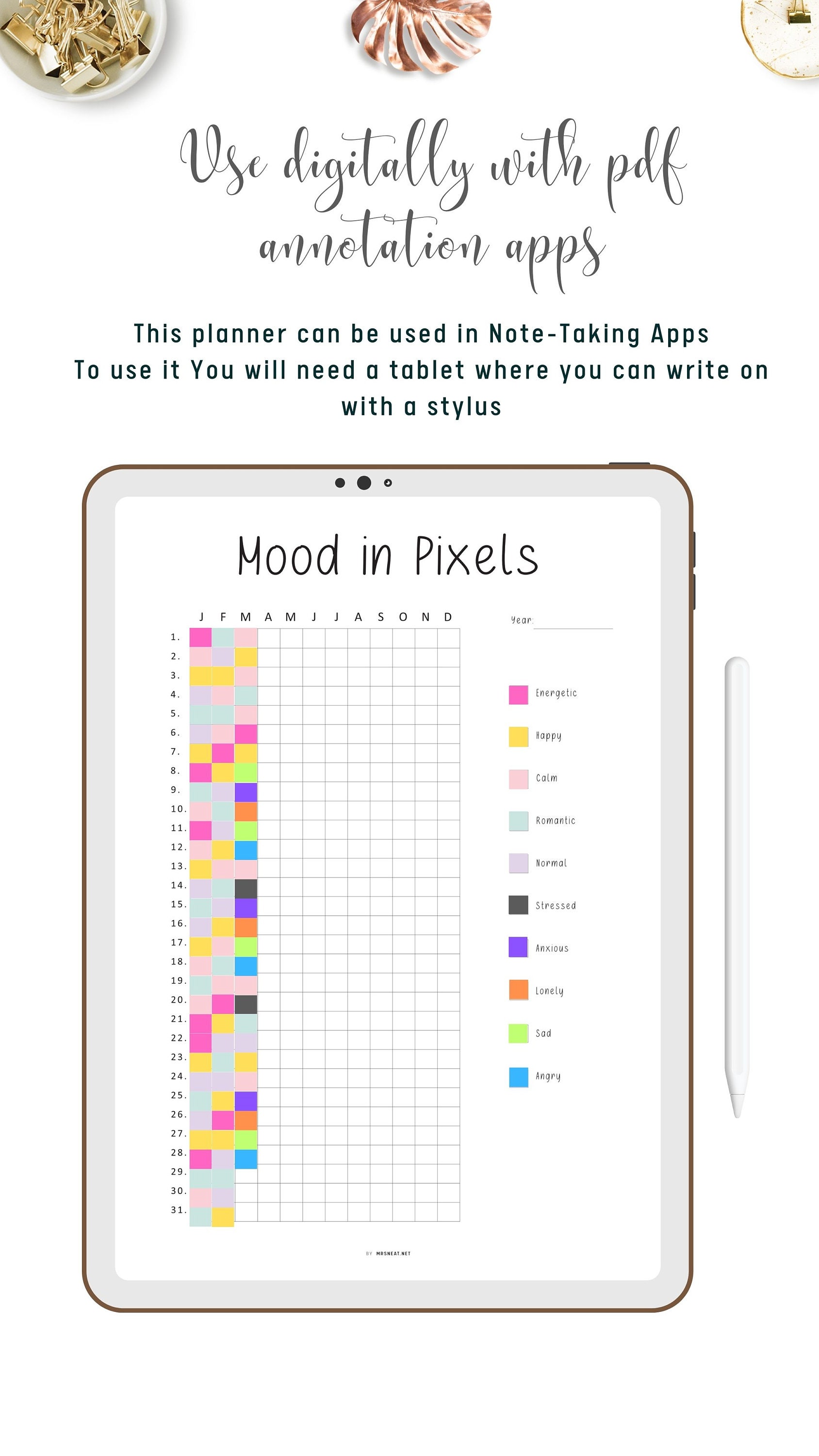 Mood Tracker Printable, Mood in Pixels, Daily Mood Tracker, Mental Health Journal, 2 Versions ...
