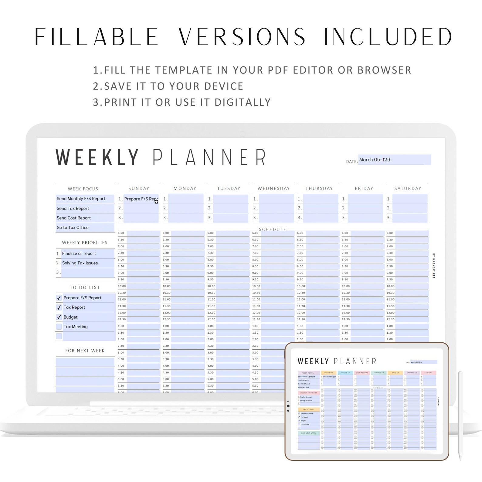Half Hour Weekly Planner PRINTABLE, Weekly Organizer : A4, Letter Size ...