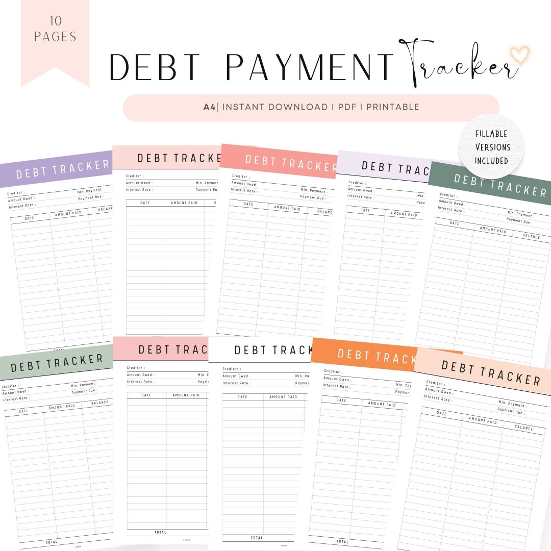 Fillable Debt Payment Tracker Template Printable, Debt Payoff Tracker ...