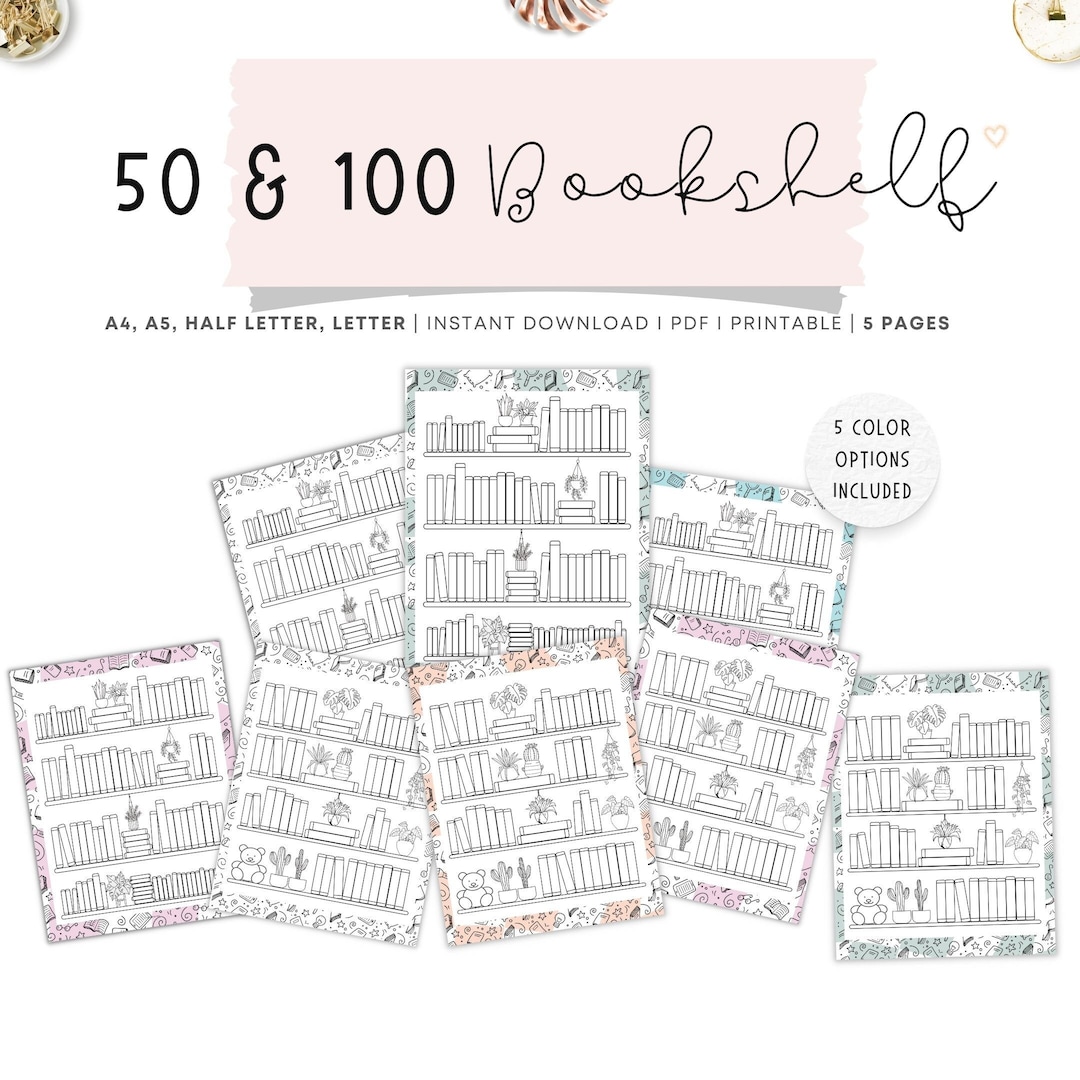 Reading Tracker Printable, Bookshelf Reading Log, Reading Challenge 50 ...