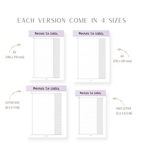 Printable Movies to Watch, Watch List Template, Fillable Movies to ...