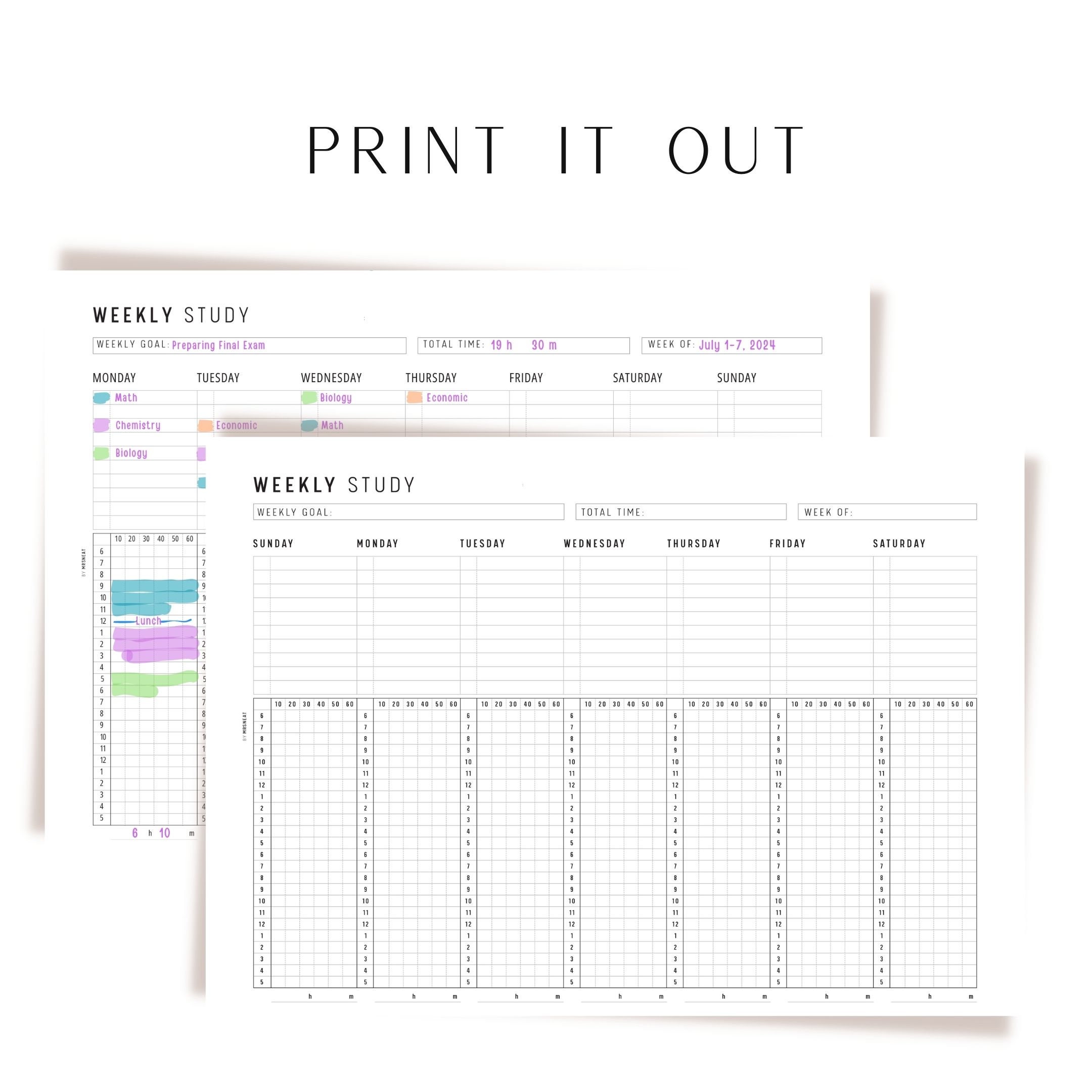 Weekly Study Planner Template, Study Tracker Printable, Weekly Schedule ...