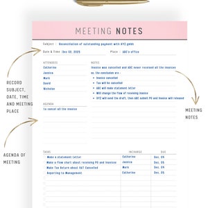 Printable Meeting Notes Template, Meeting Notes Page, PDF, A4, A5 ...