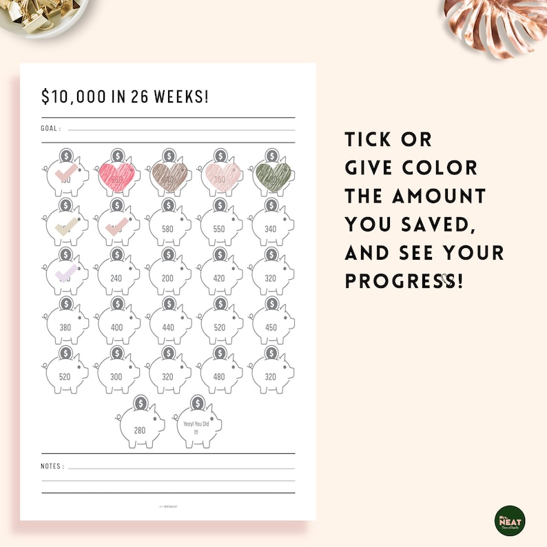 10000 Savings Challenge in 26 Weeks, Save 10000 in 26 Weeks, 26 Weeks ...