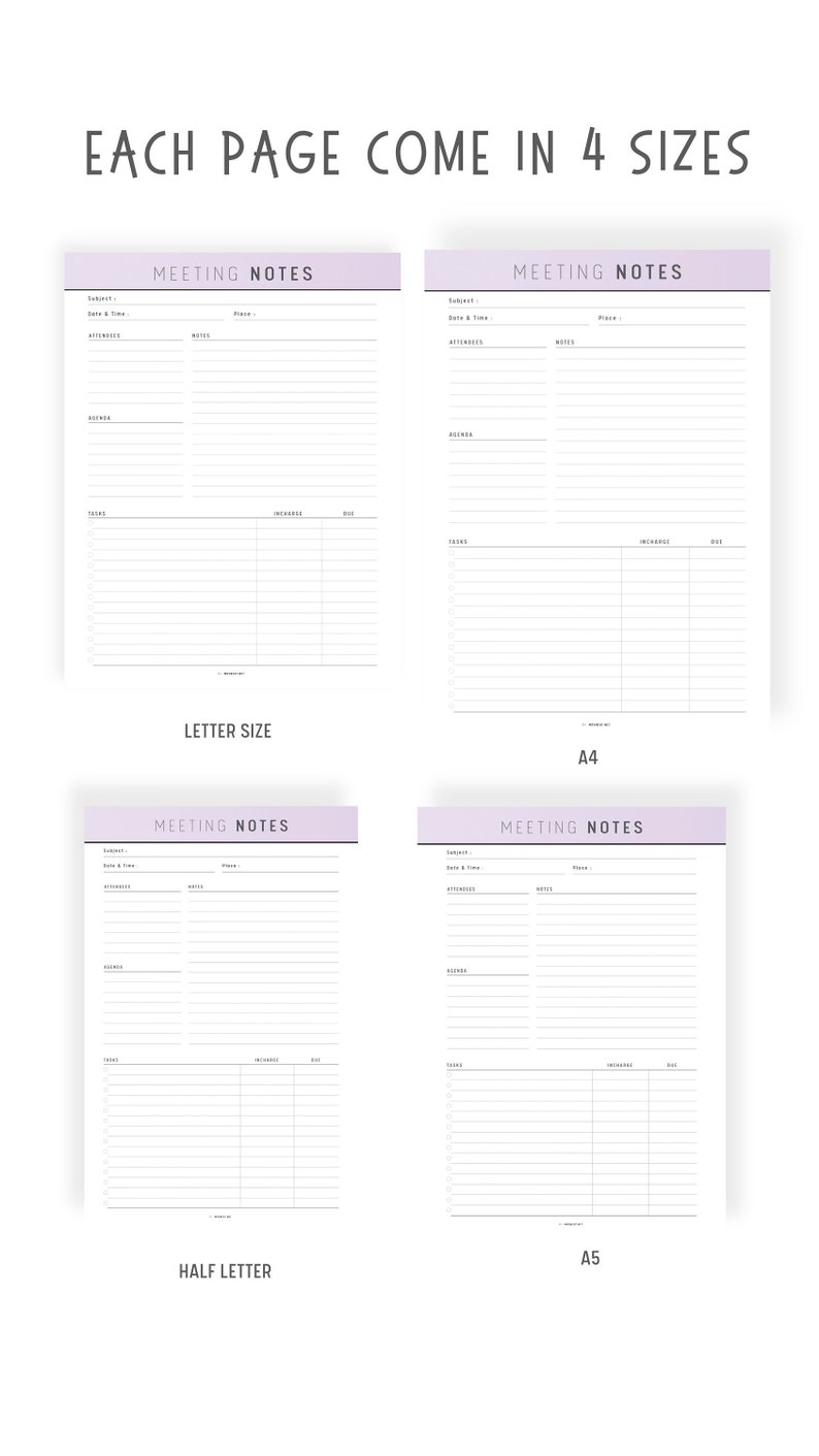 Printable Meeting Notes Template, Meeting Notes Page, PDF, A4, A5 ...